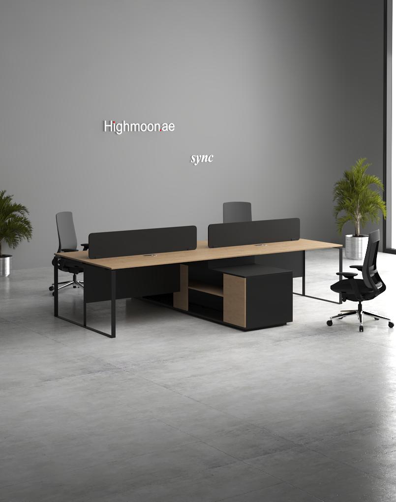 Sync 4 Cluster L Shaped Workstation Black Leg Highmoon.ae
